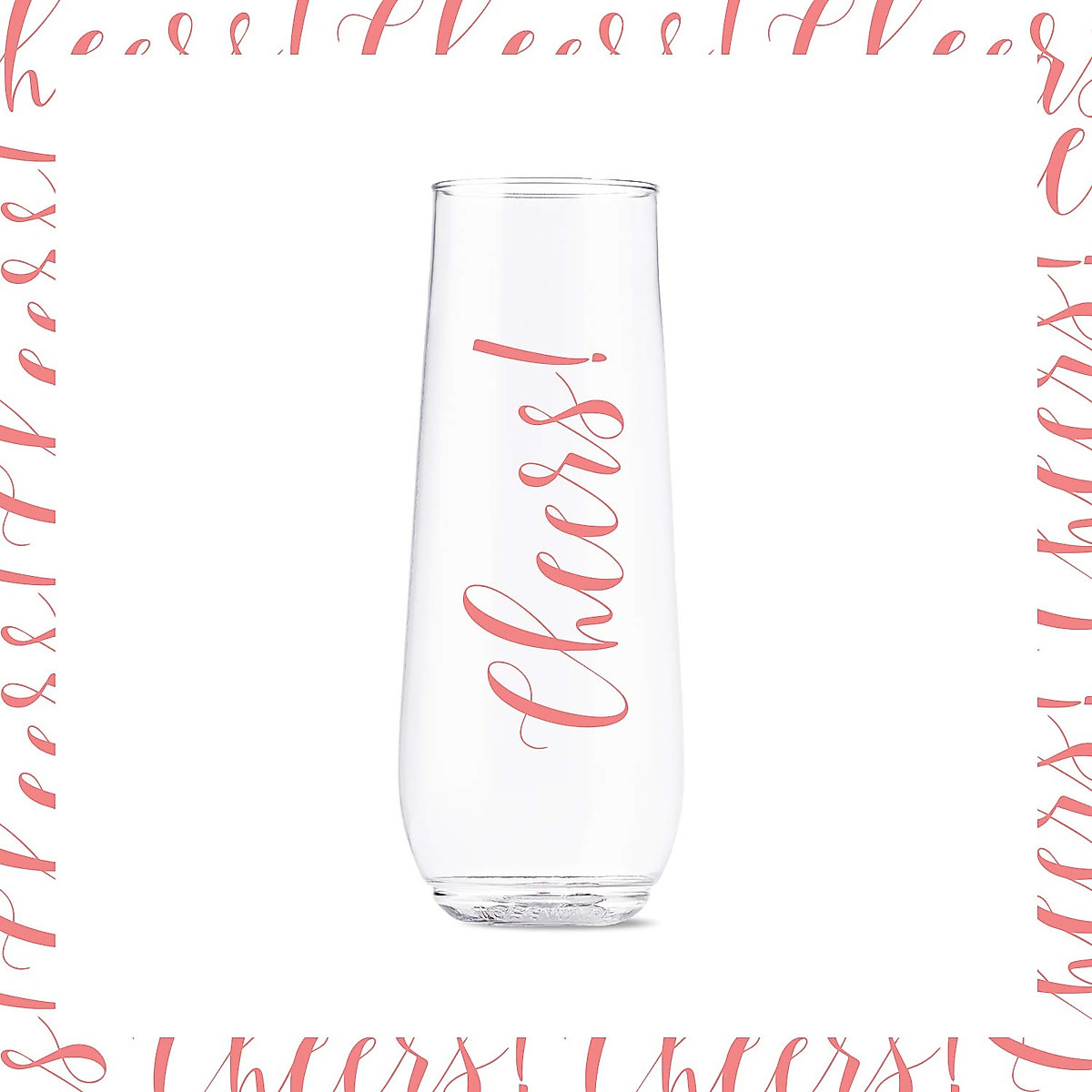 TOSSWARE POP 9oz Flute Pink Rose Toast Series, SET OF 6, Premium Quality, Recyclable, Unbreakable & Crystal Clear Plastic Printed Champagne Glasses