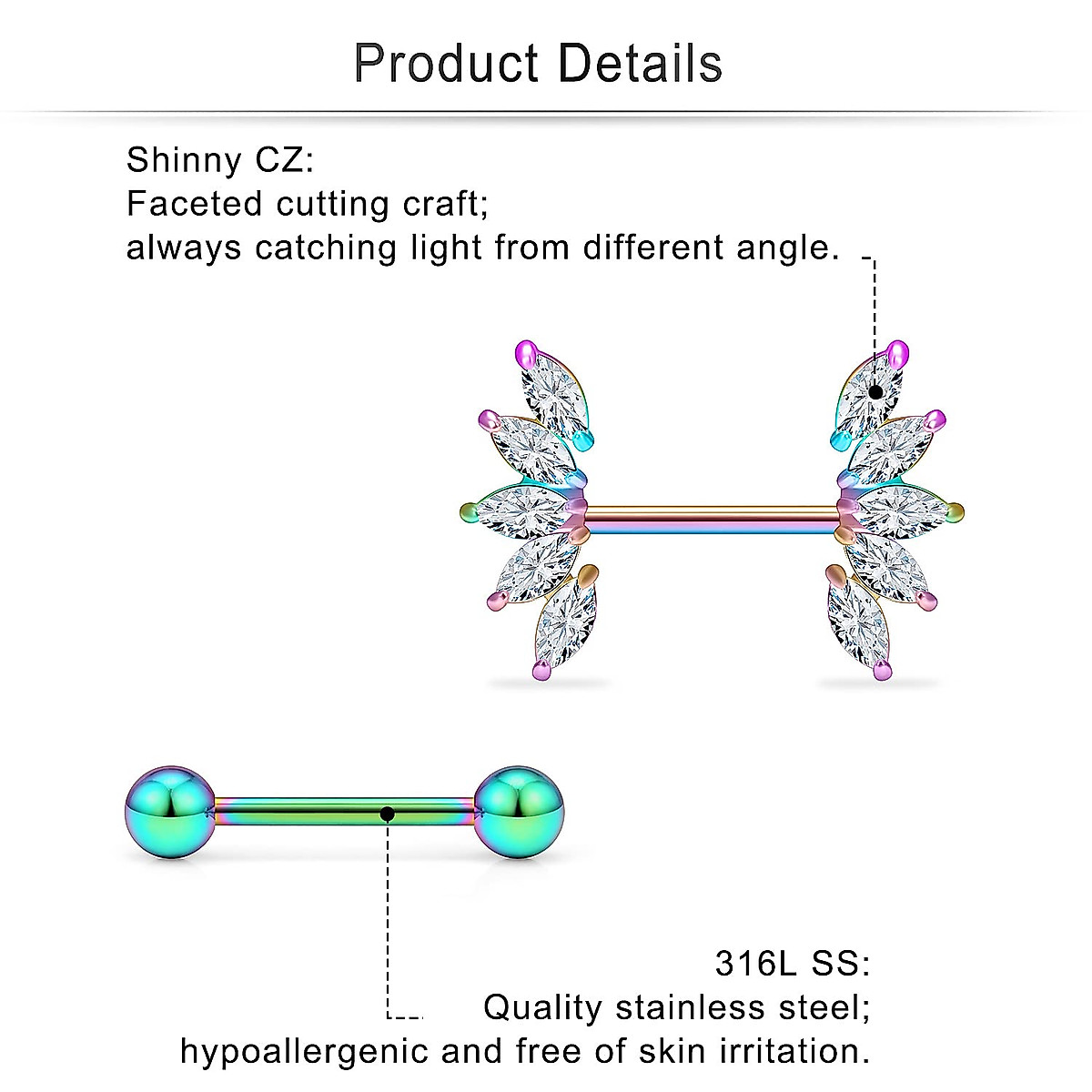 Cisyozi 14G Nipple Ring Piercing Jewelry for Women Stainless Surgical Steel Flower Sexy Nipple Nipplering Belly Tongue Ring Barbell Bar Stud Hoop Set Pack Piercin Jewelry 14mm Purple Colorful Rainbow