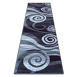 Masada Rugs, Stephanie Collection Area Rug Modern Contemporary Design 1103 Purple Grey White (2 Feet X 7 Feet 3 Inch) Runner