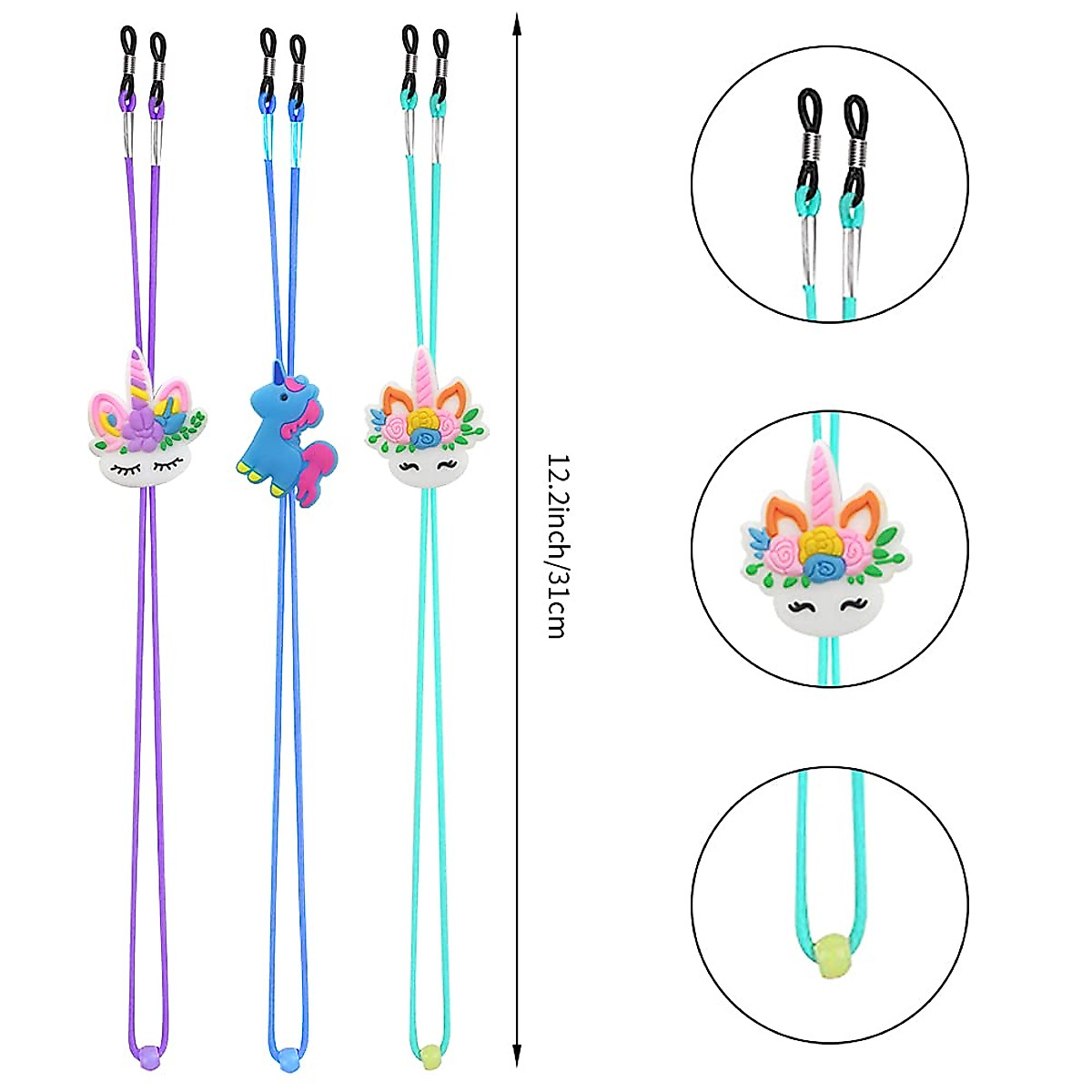 ZXSWEET 8PCS Kids Glasses Strap Unicorn Rainbow Adjuster Stretchy Eyeglass Strap for Girls Boys