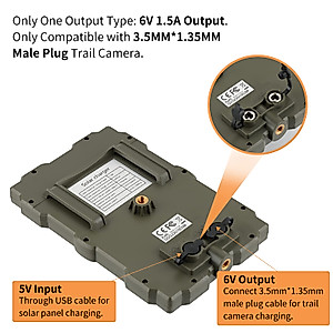 FOCUHUNER Trail Camera Solar Panel, Solar Battery Charger Kit 6V/1.5A with Build-in 1700mAH Rechargeable Lithium Battery IP66 Waterproof Hunting Accessory, Solar Panel for Trail Camera(3.5MM*1.35MM)