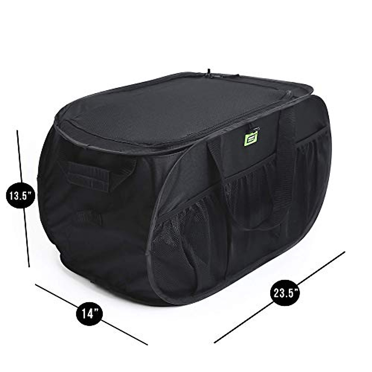 Smart Design Pop Up Trunk Organizer w/ Easy Carry Handles, Side Pockets, & Zipper Top - 23 Inch - Durable Fabric Collapsible Design - Home Organization (Holds 50 lbs.) [Black]