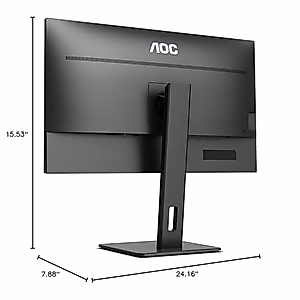 AOC U27P2CA 27" 4K Frameless Monitor, UHD 3840 x 2160, USB-C Docking, Height Adjustable Stand,Black