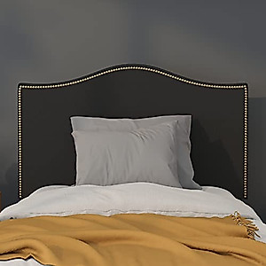 BizChair Upholstered Twin Size Headboard with Nailtrim in Black Fabric
