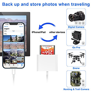 SZHAIYIJIN CF SD Card Reader for iPhone iPad, 3 in 1 Compact Flash Memory Card Reader Adapter, 3-Slot MicroSD CF SD Trail Game Digital Camera Viewer for iPhone 14/14 Pro/13/13 Pro No App Required