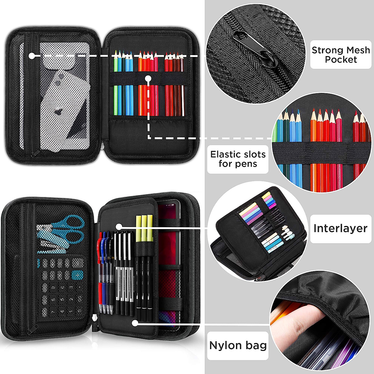 Zannaki Big Capacity Storage Pouch Marker Pen Pencil Case Simple Stationery Bag Box Art Tool & Sketch Storage Boxes for Bullet Journal Middle High School Office College Student Girl Women Adult Teen