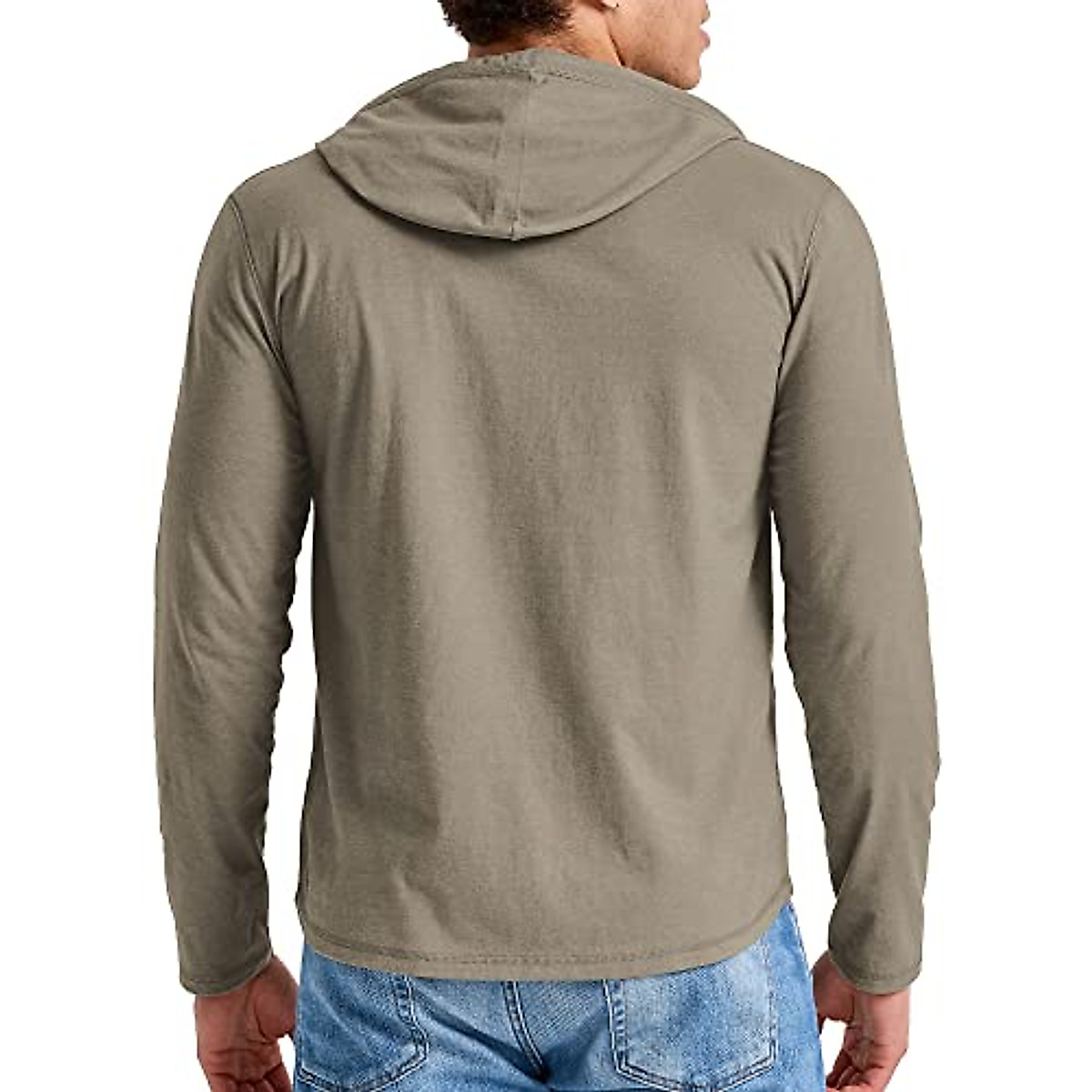 Hanes Men's Originals Tri-Blend Jersey, T-Shirt Hoodie with Henley Collar, Oregano PE Heather, Large
