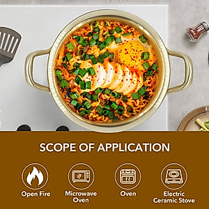 SSHAN Korean Ramen Pot with Lid - Light Weight Ramen Cooker Pot, Korean Cookware Noodle Pot Fast Heating for Kitchen Cookware, Easy Light Stockpot Soup Pot, Healthy, Sturdy, & Dishwasher Safe (16cm)