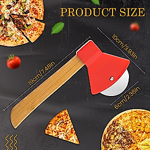ISKYBOB 2 Pieces Creative Pizza Cutter with Bamboo Handle Axe Shaped Pizza Slicer Wheel Sharp Rotating Blade for Pizza, Pie, Waffles, Dough