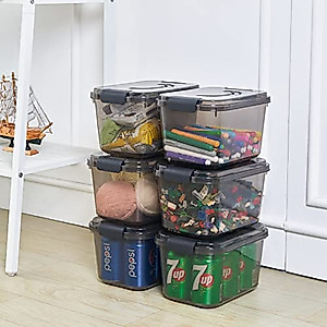 ZHENFAN 5.5 Quart Black Clear Storage Latch Box/Bin with Lids, 5 Liter Plastic Organize Bins with Handle, 6-Pack