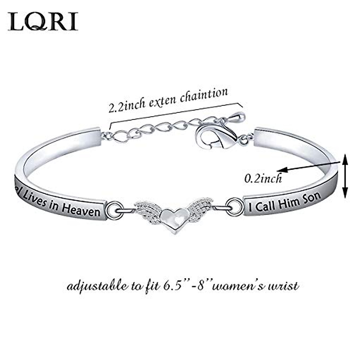 LQRI Memorial Jewelry Loss of Family Member Gift My Guardian Angel Lives in Heaven I Call Him/Her Grandpa Son Grandma Mom Daughter Angel Wing Charm Bracelet In Memory Of Loved One (silver-son)
