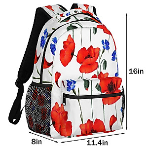 TropicalLife Floral Poppy Pattern Backpack for Women Men, Travel Laptop Backpack Lightweight Computer Hiking Gym Sports Rucksack Casual Daypack Carry On Backpack Work Bag