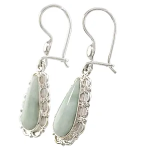 NOVICA Artisan Handmade Jade Flower Earrings Guatemalan Crafted Light Green Dangle Sterling Silver Desert Sage [1.6 in L x 0.5 in W x 0.2 in D] ' Blossoming Green Dew'