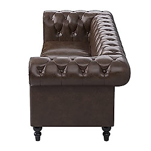 MGH Chesterfield Sofas, 83" PU Couch,Tufted 3 Seats Living Furniture, Mid-Century Sofa Couch Daybed for Living Room and Bedroom (Brown-2)