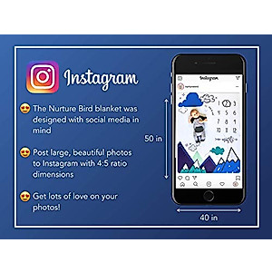 Nurture Bird Baby Monthly Milestone Blanket | Includes Cloud Frame | Large Soft Fleece Month Blanket | Newborn Photography Gift for Baby Shower | Blue Mountain Adventure | 50” x 40”