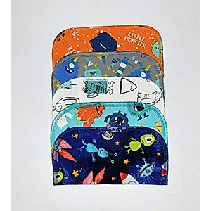 2 Ply Printed Flannel 8x8 Inches Set of 5 Little Wipes Monsters