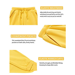DOTDOG Kids Unisex Soft Brushed Fleece Pull-on Jogger Sweatpants Basic Casual Pants for Boys or Girls (3-12 Years)(Yellow, s)