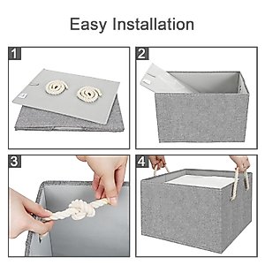 TOPIA HOME Closet Organizers and Storage Bins for Shelves, EXTRA LARGE, 3-Pack Foldable Storage Baskets for Organizing with Rope Handles, Collapsible Fabric Cube Organization Boxes, Gray, TP03DG