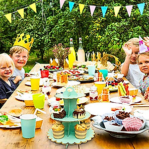 Cupcake Stand,3 Set of 3-Tier Dessert Plates Mini Cakes Fruit Candy Display Tower Cookie Tray Rack Candy Buffet Holder Cake Stand Cardboard Cupcake Stand Tiered Serving Stand (Green)