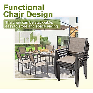 Homall Patio Dining Set 7 Pieces Outdoor Furniture with Large Table and 6 Textilene Chairs for Porch, Brown