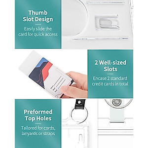 Pawfly Vertical 2-Card Badge Holder with Thumb Slots Hard Transparent PC Case Protector with Retractable Badge Reel Carabiner Clip for IDs Credit Cards Driver’s Licenses and Passes, 2 Pack