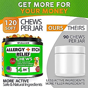 Dog Allergy Relief Chews - Dog Itch Relief - Omega 3 Fish Oil + Probiotics - Itchy Skin Relief - Seasonal Allergies - Anti Itch Support & Hot Spots - Immune Supplement for Dogs