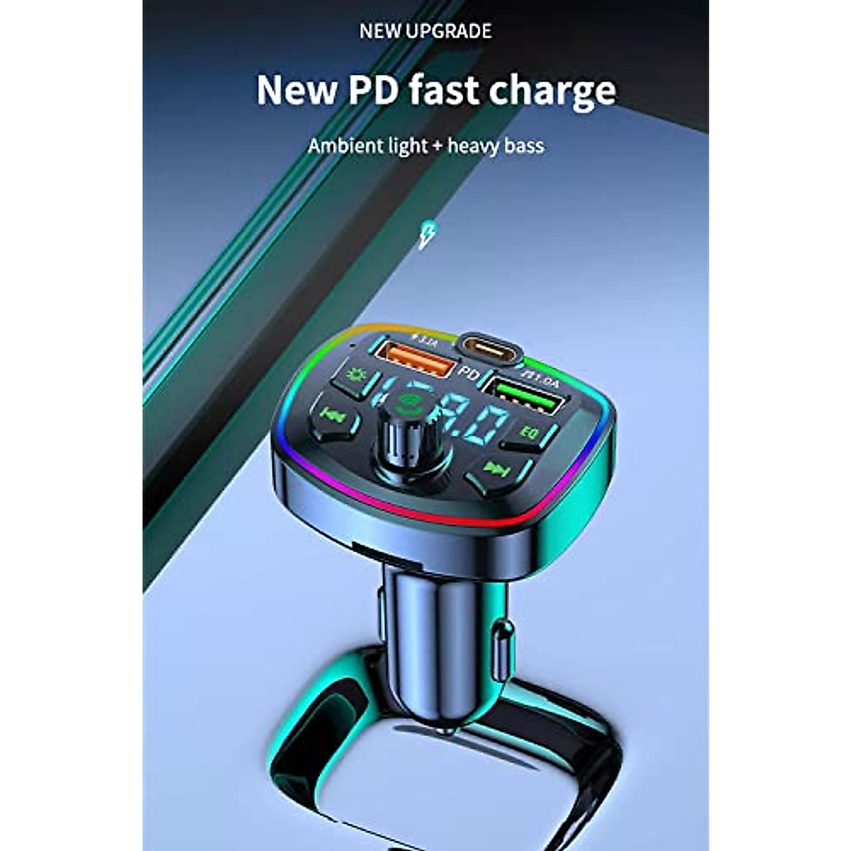 MJHA Bluetooth FM Transmitter for Car - Cigarette Lighter Aux Port Bluetooth Car Adapter & MP3 Player - A Multi-Function Smart Adaptor with Radio Transmitter & USB PD Fast Charging Port