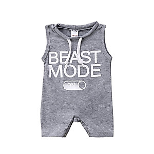Newborn Infant Baby Boy Beast Mode Sleeveless Short Romper Jumpsuit Summer Clothes (Gray, 6-9 Months)