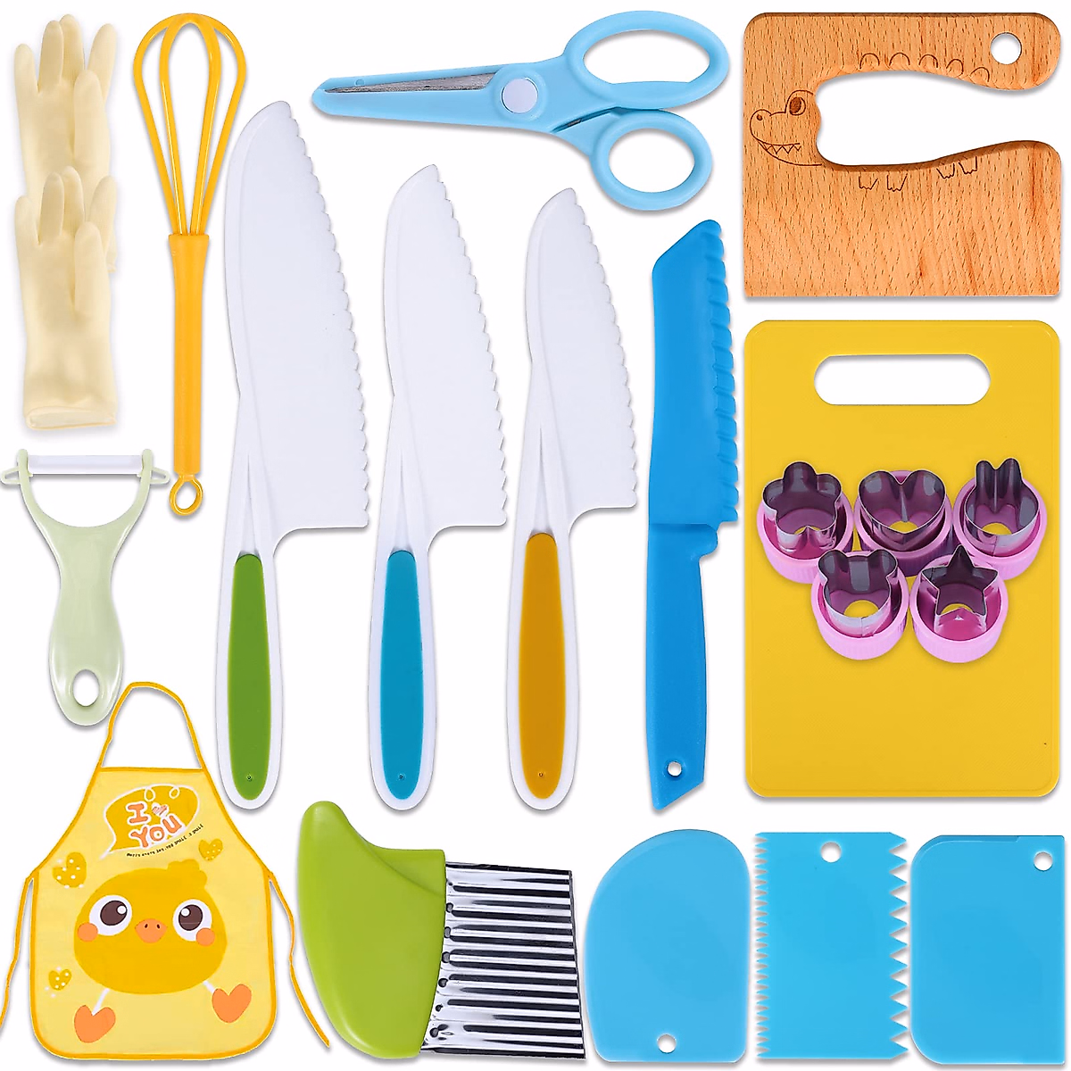 Arme 20 Pieces Wooden Kids Knife Set， Kids Safe Knifes For Cooking，Kids Kitchen Knives For Parent-Child Games&Exercise Hands-On Ability&Gifts