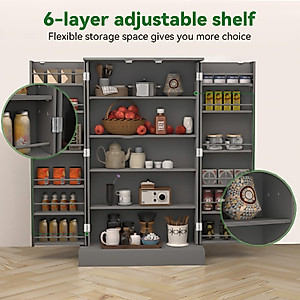 VEKOO 41" Kitchen Pantry Storage Cabinet Food Storage Cabinets with Doors and Adjustable Shelves Freestanding Grey Storage Cabinet for Kitchen, Living Room and Dinning Room