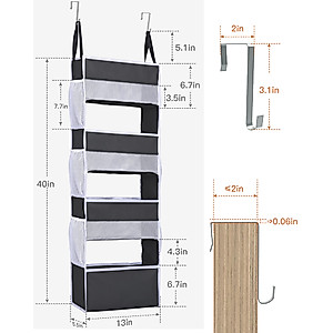 ULG Over Door Organizer with 4 Large Pockets 6 Mesh Side Pockets, 33 lbs Weight Capacity Hanging Storage Organizer with Clear Window for Bedroom Nursery, Baby Kids Toys, Diapers, Dark Grey (1 Pack)