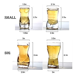 DKY Whiskey Glasses - Beer Stein Male Female Shaped Custom Design Shot Glasses [Set of 2] - Tequila Vodka Whiskey Bourbon Funny Durable Style - 2.1 & 2.1ounce