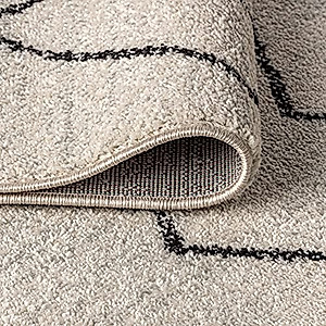 JONATHAN Y MOH202A-8 Alia Moroccan Beni Souk Indoor Farmhouse Area-Rug Bohemian Minimalistic Geometric Easy-Cleaning Bedroom Kitchen Living Room Non Shedding, 8 X 10, Cream,Black