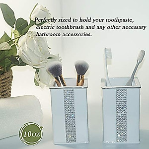 CAAHANJIA Bathroom Accessories Set 4 Pcs-Ceramic Gift Set Soap Dispenser Pump & Toothbrush Holder & Tumbler Cup & Soap Dish - Bathroom Home Decor Clearance, Countertop Vanity Organize (White01)