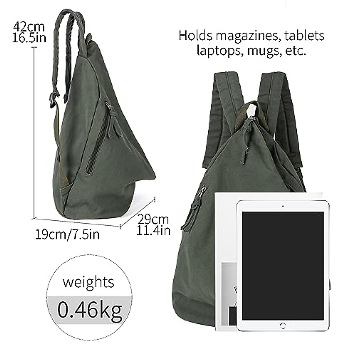 ecosmile Canvas Vintage Backpack Women's Campus Backpack Casual Shoulder Daypack Backpacks for Mens,Green