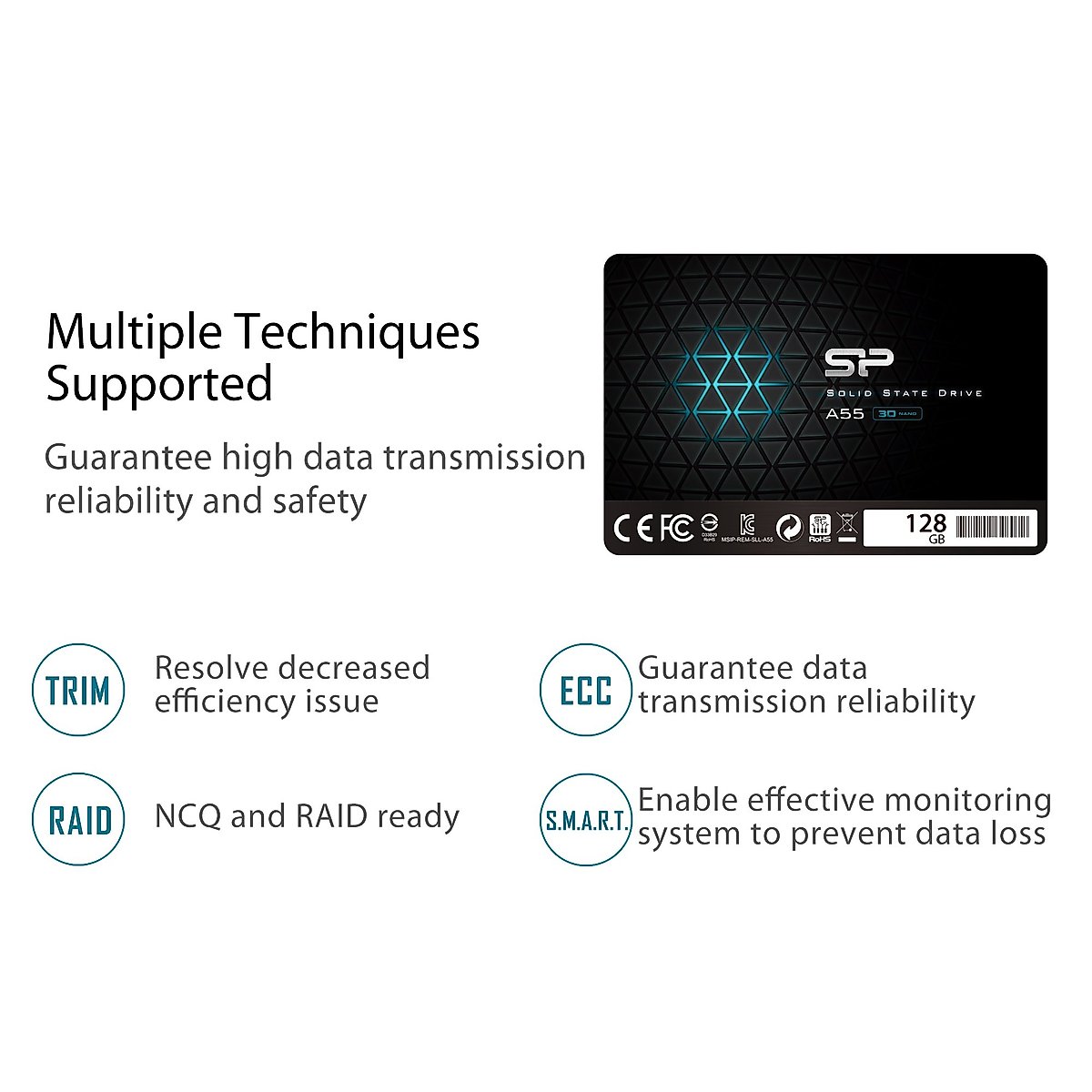 Silicon Power 128GB SSD 3D NAND A55 SLC Cache Performance Boost SATA III 2.5" 7mm (0.28") Internal Solid State Drive (SU128GBSS3A55S25AH)