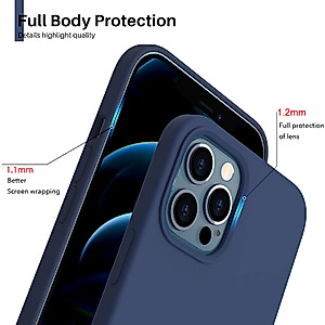 ORNARTO Compatible with iPhone 12 PRO MAX Case 6.7", Slim Liquid Silicone 3 Layers Full Covered Soft Gel Rubber Phone Case Protective Cover with Microfiber Lining 6.7 inch-Navy Blue
