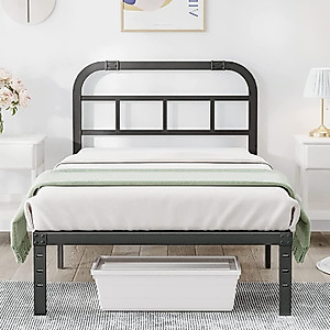 COMASACH Twin Bed Frame with headboard, 14 Inch High 3500lbs Heavy Duty Steel Slats Support Metal Bed Frames No Box Spring Needed,Noise-Free,Easy Assembly-Black