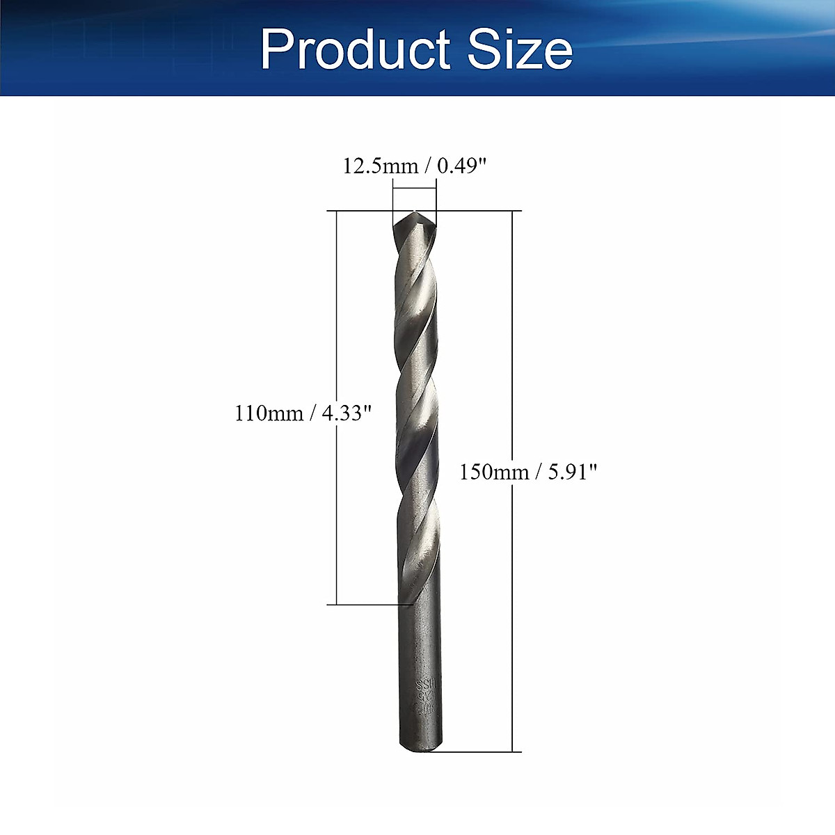 Auniwaig 12.5mm Twist Drill Bit, HSS-4241 Straight Shank Drilling Twist Drill Bit, for Metal Wood Steel Aluminum Alloy Manual Work DIY Silver Color 1pc