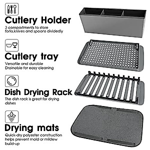TTW Dish Drying mat for Kitchen Counter, Collapsible Dish Drying Rack and Ultra Absorbent Microfiber roll Mat, Foldable Dish Drainer