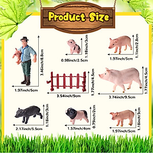 17 Pcs Realistic Farm Pig Animals Model Figure Toy Set Barn Farm Pig Figurines Collection Playset Mini Farm Figurines Plastic Pig Toy with Farm Keepers and Fence for Preschool Educational Props