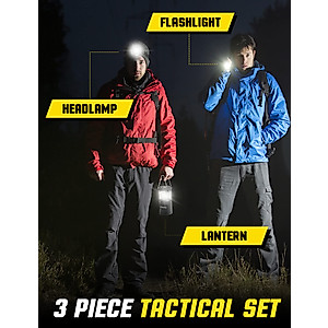 ZeroDark Flashlights Headlamp Lantern 3-Piece Set, Flashlight + Head Lamp + Camping Lantern Battery Powered LED High Lumens Camping Lights flashlights for Emergencies