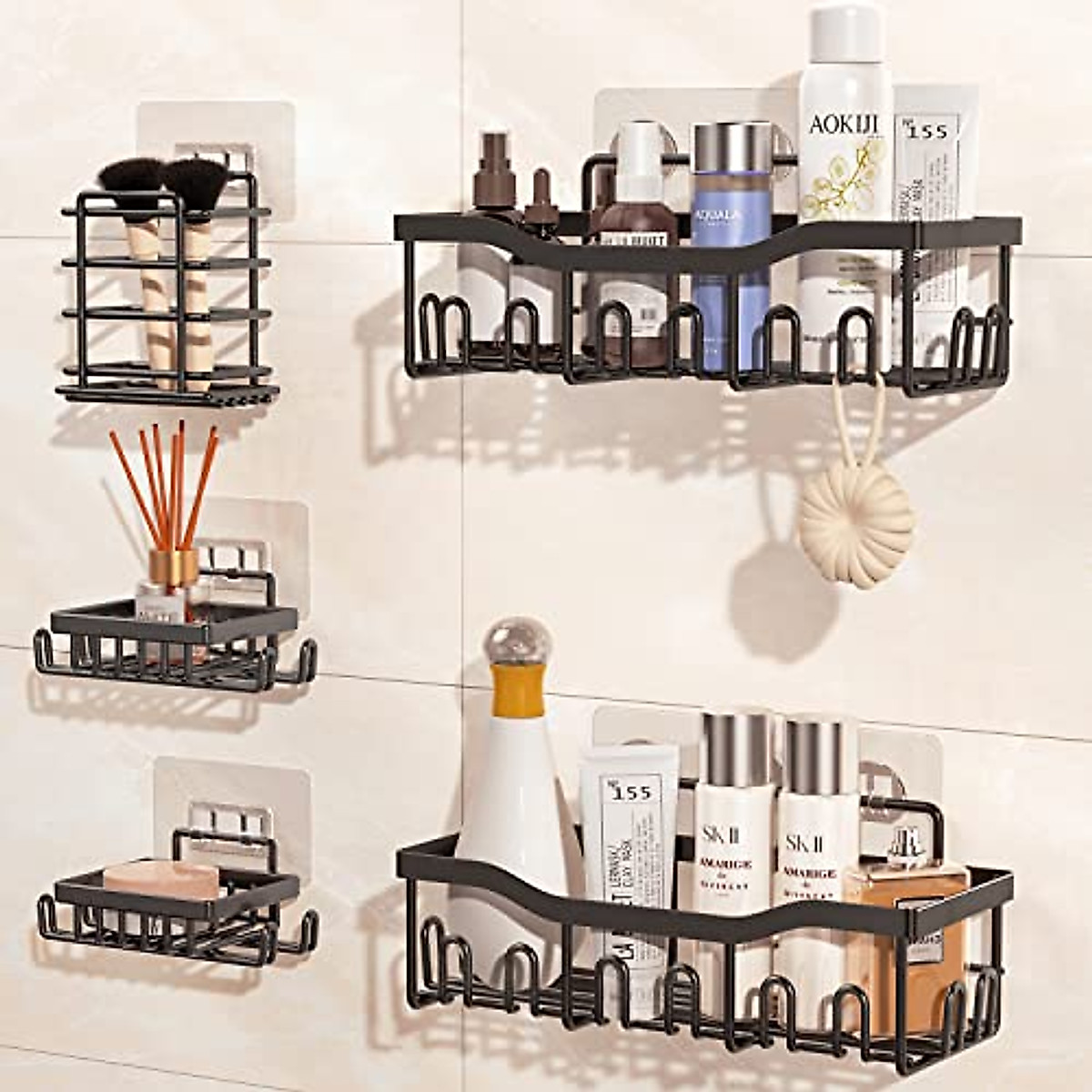 Shower Caddy 5-Pack, Adhesive Shower Shelves, Bathroom Shower Caddies, Large Shower Storage for Inside Shower Organizer Stainless Steel Rustproof Bathroom Organizer, Wall Mounted Shower Accessories