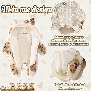 UVIPC Newborn Baby Bear Onesie Baby Fleece Snowsuit Jumpsuit Hooded Footie Thick Winter Outwear for Infant Boys Girls
