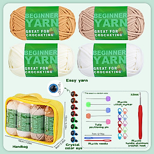 4 Pcs Easy Yarn Beginners Crochet Yarn in 4 Colors, 4x50g Yarn for Crocheting and Knitting with Easy-to-See Stitches, Cotton Nylon Yarn for Crocheting Beginners Crochet Yarn