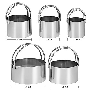 HUINF Biscuit Cutter Set,5-Piece Stainless Steel Round Cookie Cutter Set with Handle-Smooth,Multi-purpose Baking Tools