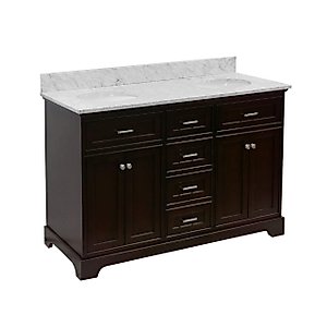 Kitchen Bath Collection Aria 60-inch Double Bathroom Vanity (Carrara/Powder Blue): Includes Powder Blue Cabinet with Authentic Italian Carrara Marble Countertop and White Ceramic Sinks