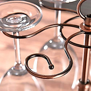 NJZYB Vintage Style Wine Glass Stemware Racks, Elegant Stemware Holder Stand with 6 Hooks, Artistic Tabletop Display, for Home, Bar Storage, Home, Restaurant,Red Copper