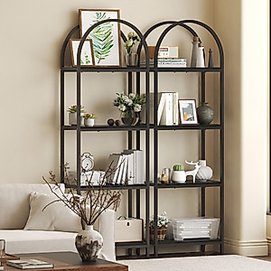 Kogven Bookshelf Arched Bookcase, Industrial 4-Tier Open Book Shelves with Metal Frame, 72" Tall Freestanding Storage Display Rack for Home Office, Living Room (Black, 4 Tier Arched)