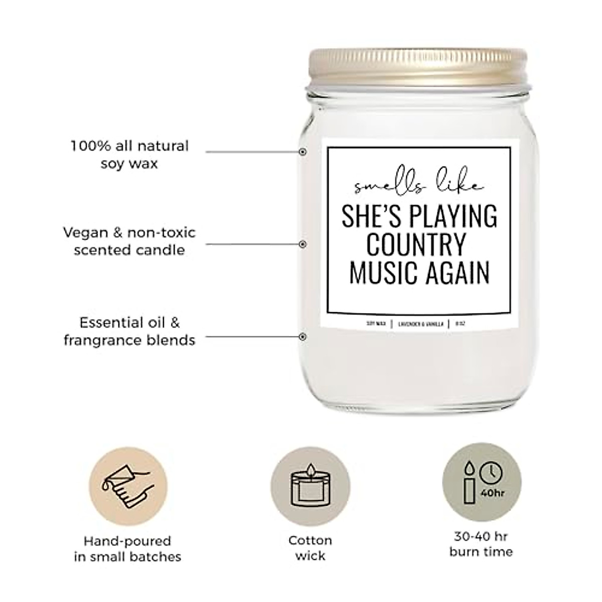 YouNique Designs Candle for Country Music Fan Gift 8oz Candle - Cowgirl Gifts for Country Music Lovers - Country Music Lover Gifts - Cool Country Music Gifts for Music Lovers (Lavender & Vanilla)